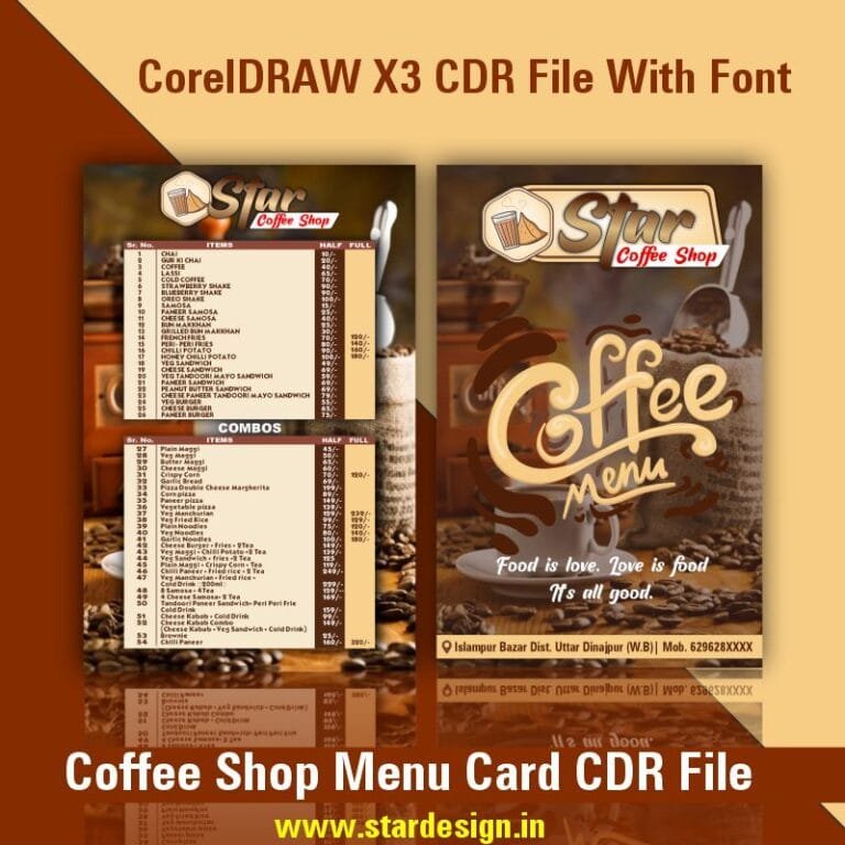 Coffee Shop Menu Card CDR File - Star Design