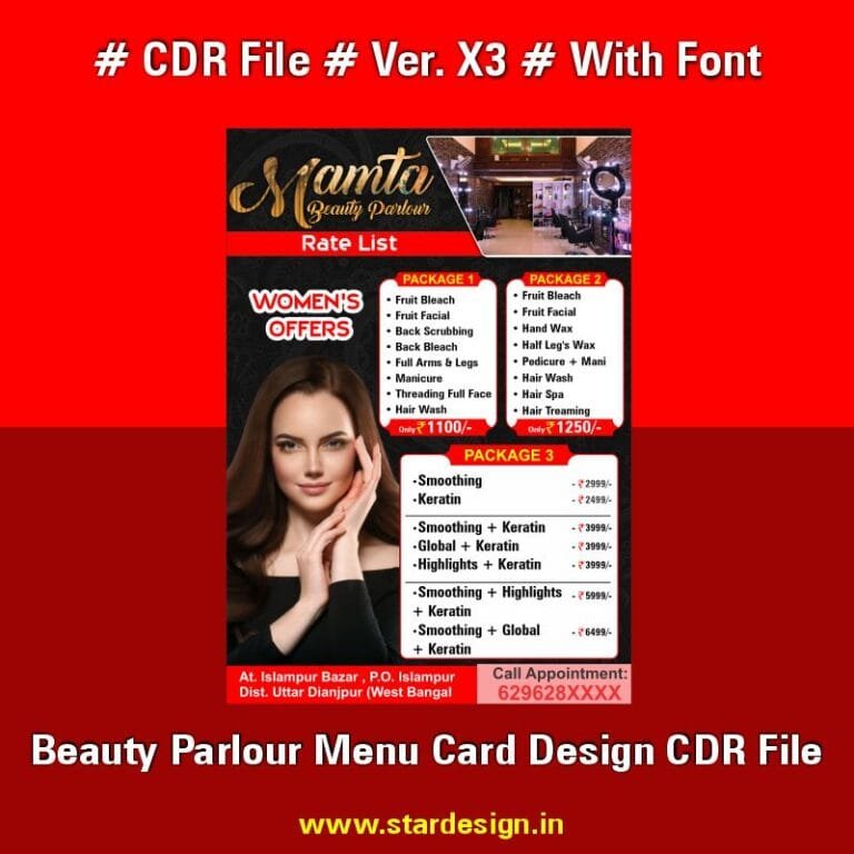 Beauty Parlour Menu Card Design CDR File - Star Design