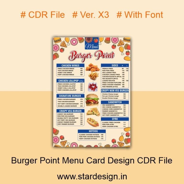 Burger Point Menu Card Design CDR File - Star Design
