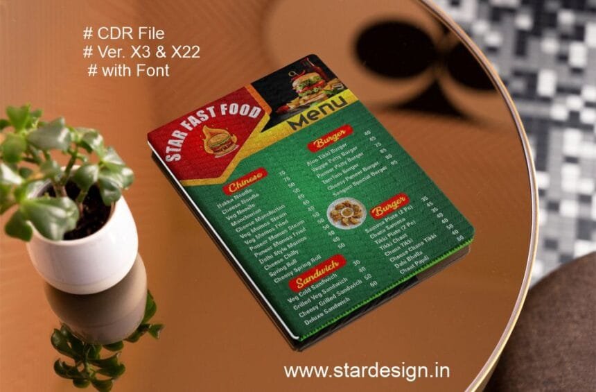 Fast Food Menu Card Design CDR File - Star Design