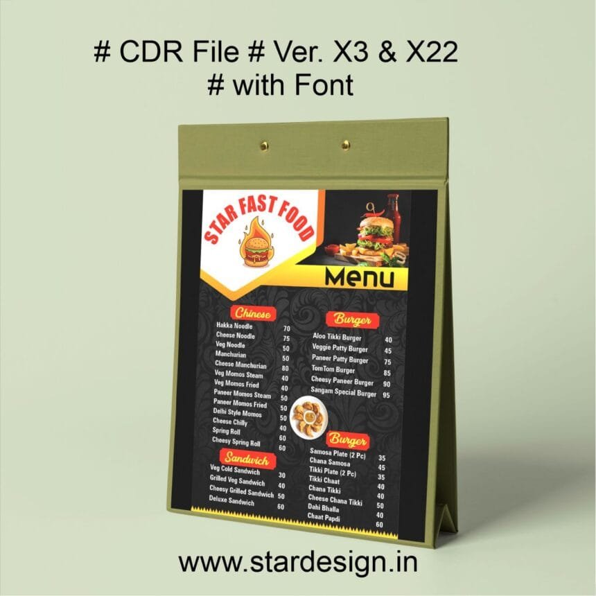 Fast Food Menu Card Design CDR File - Star Design