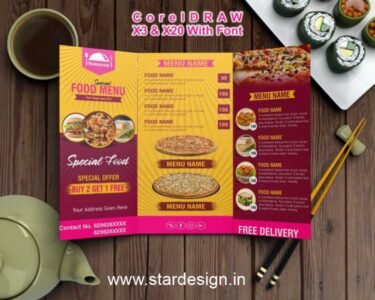 Restaurant Menu Card 3 Fold CDR File - Star Design