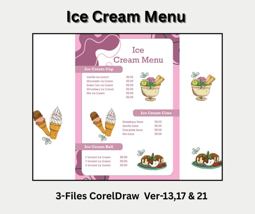 Ice Cream Menu Card CDR File - Star Design