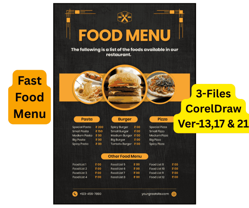 Fast Food Menu Card CDR File - Star Design